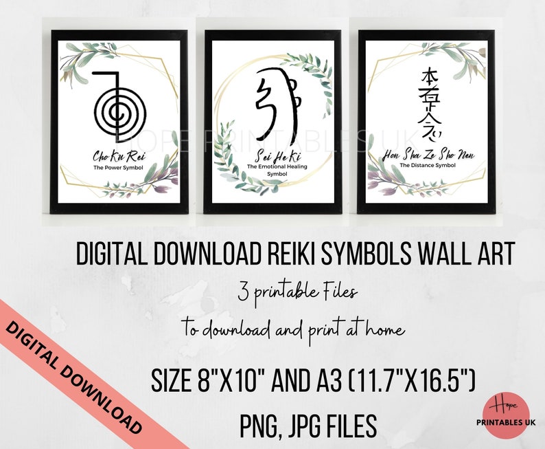 Reiki Symbols Printable Wall Art, Energy Healing Trio, Cho Ku Rei, Se ...