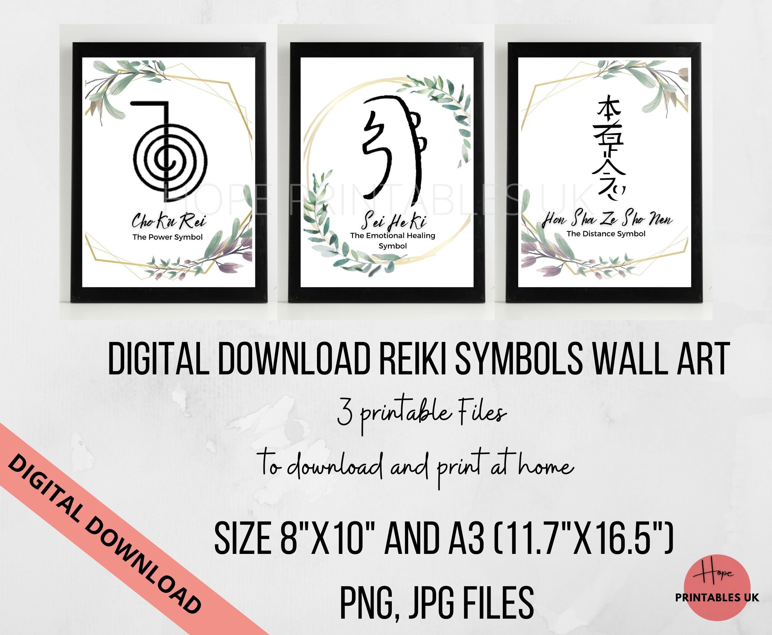 Reiki Symbols Printable Wall Art, Energy Healing Trio, Cho Ku Rei, Se ...