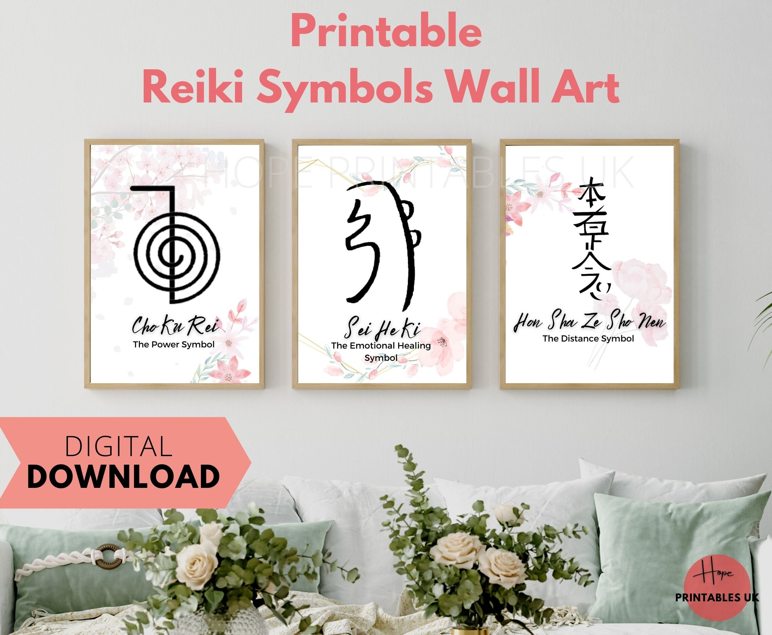 Reiki Symbols Printable Wall Art, Energy Healing Trio, Cho Ku Rei, Se ...