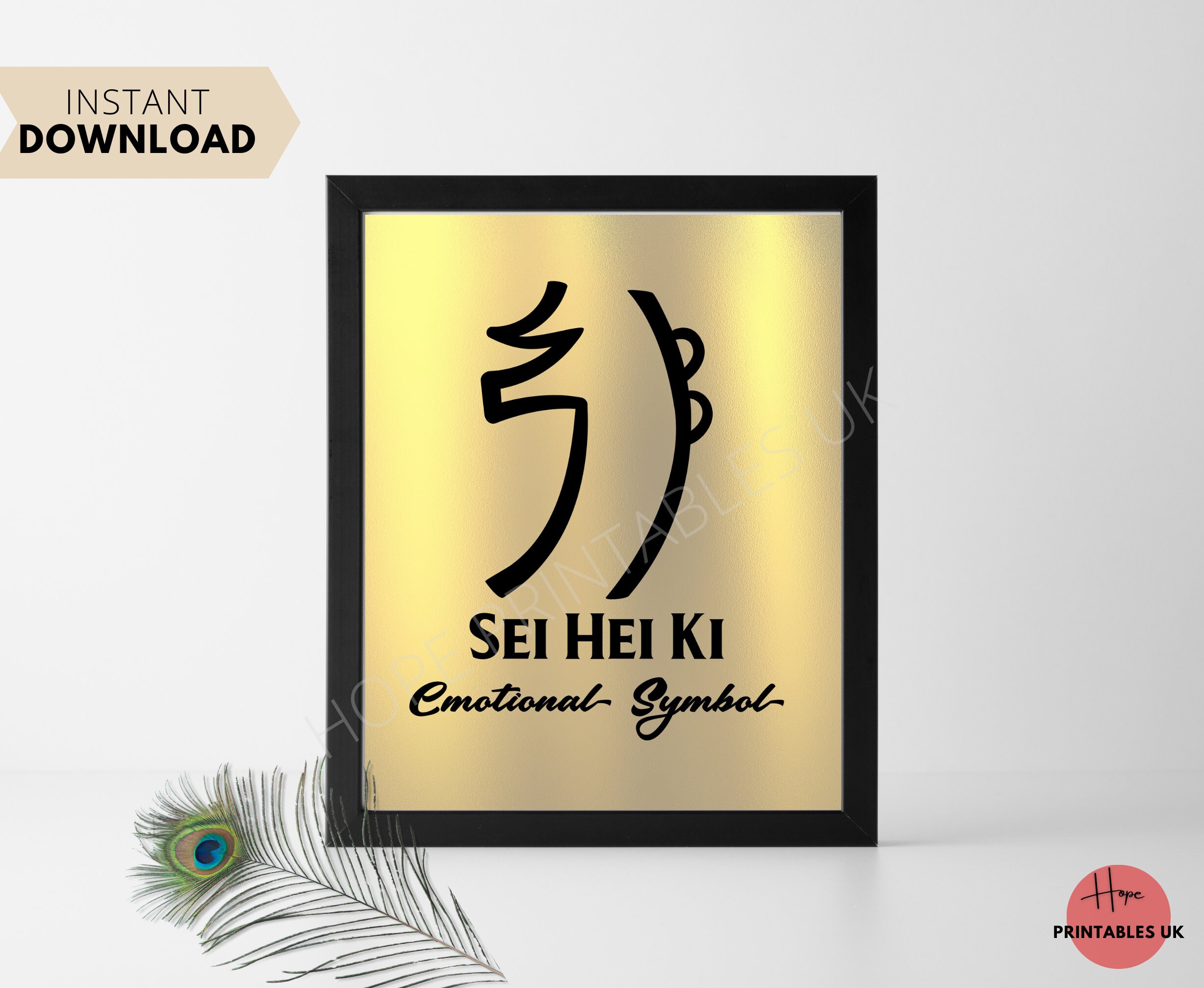 Reiki Symbols Printable Wall Art, Energy Healing Trio in Golden, Cho Ku ...