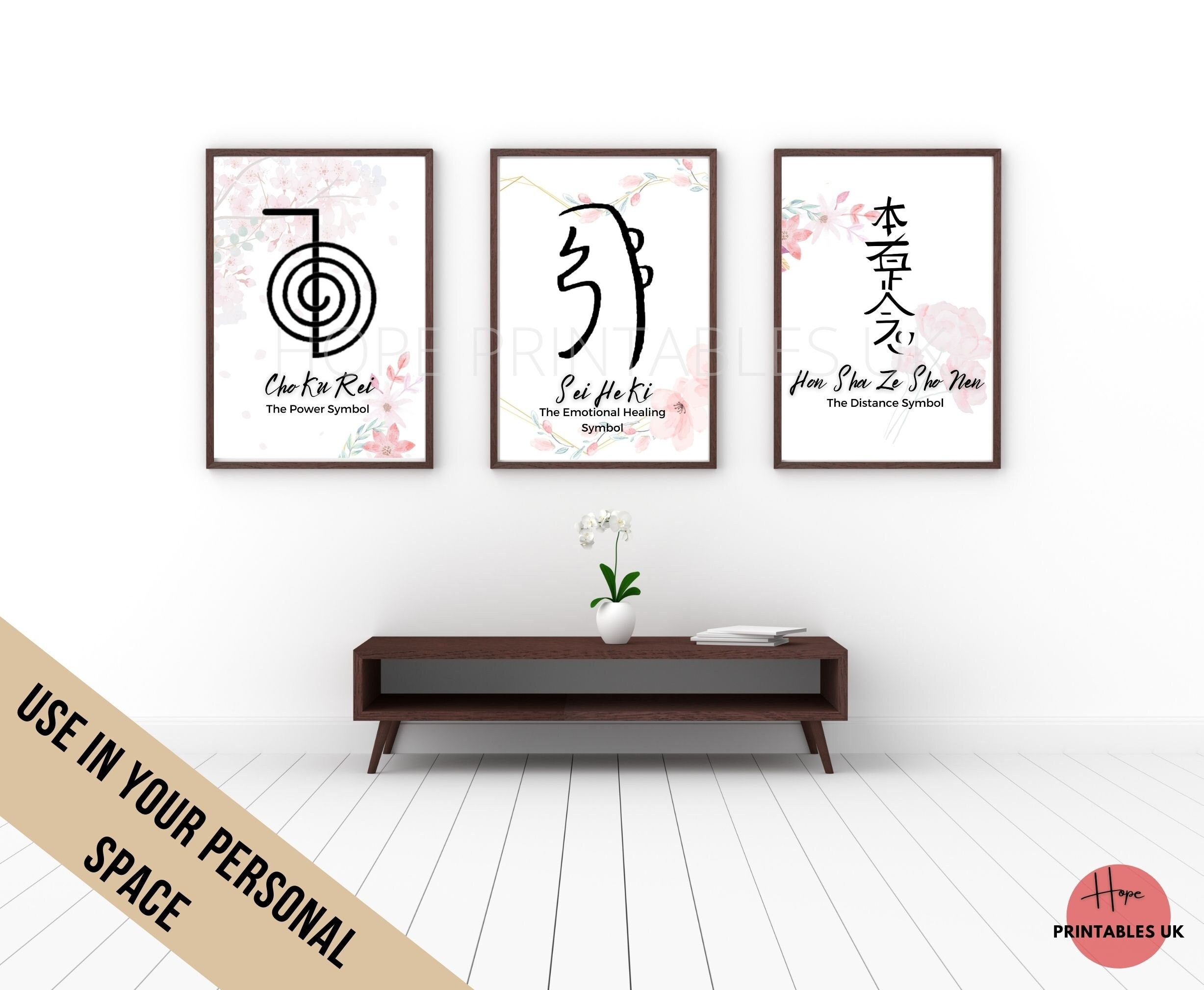 Reiki Symbols Printable Wall Art, Energy Healing Trio, Cho Ku Rei, Se ...