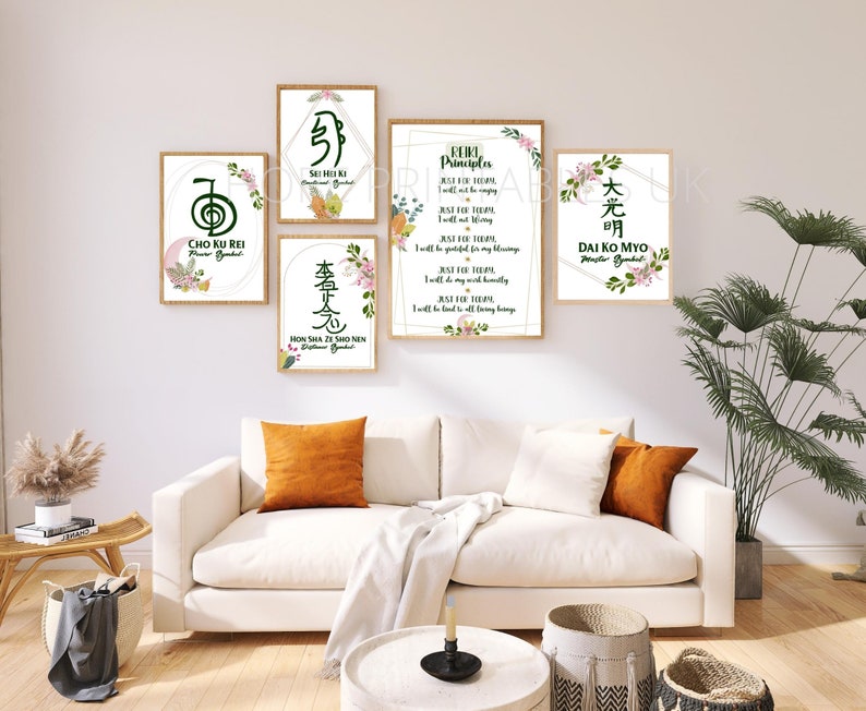 REIKI SYMBOLS and Principles Wall Art Bundle Reiki Decor Cho Ku Rei Se ...