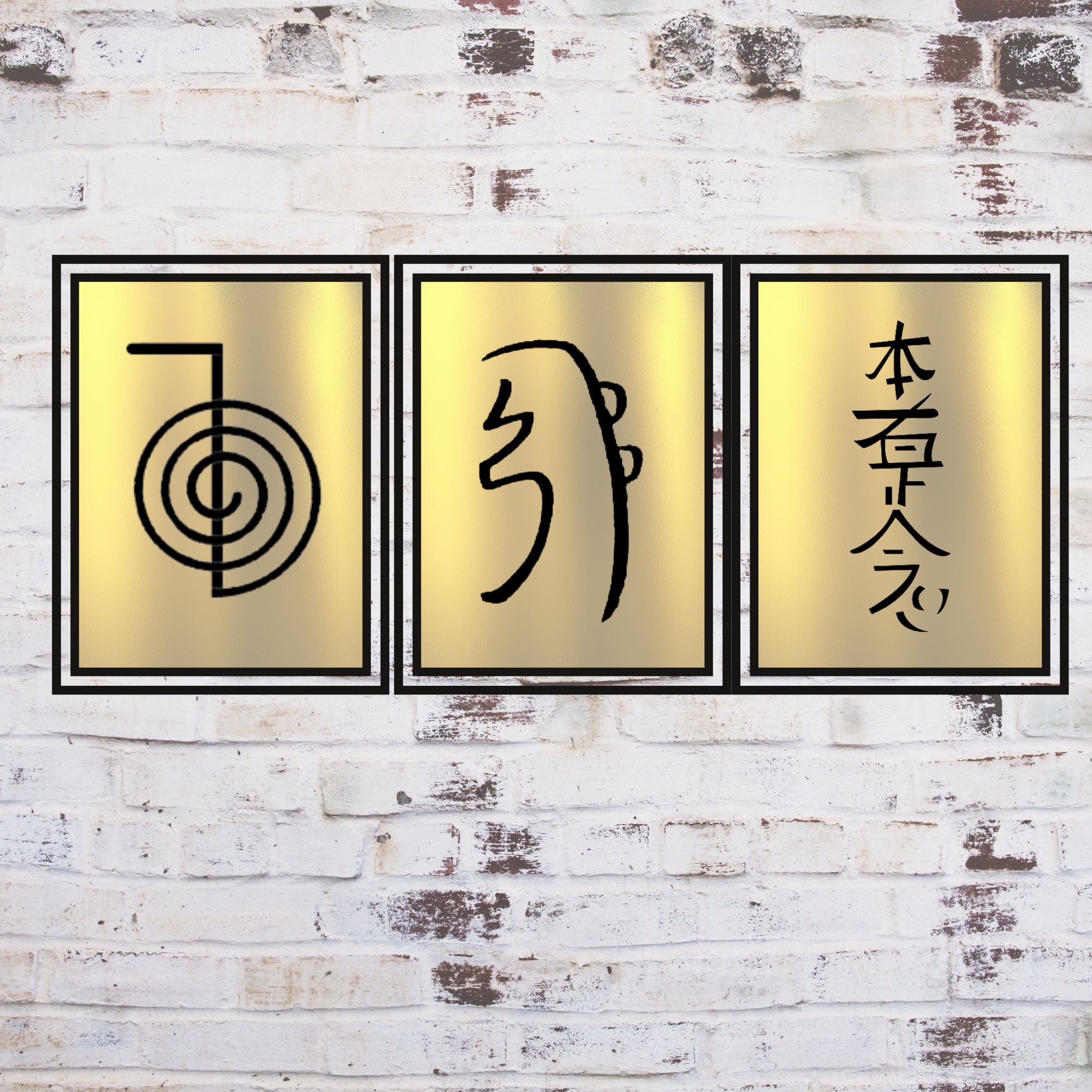 Reiki Symbols Printable Wall Art, Energy Healing Trio in Golden, Cho Ku ...