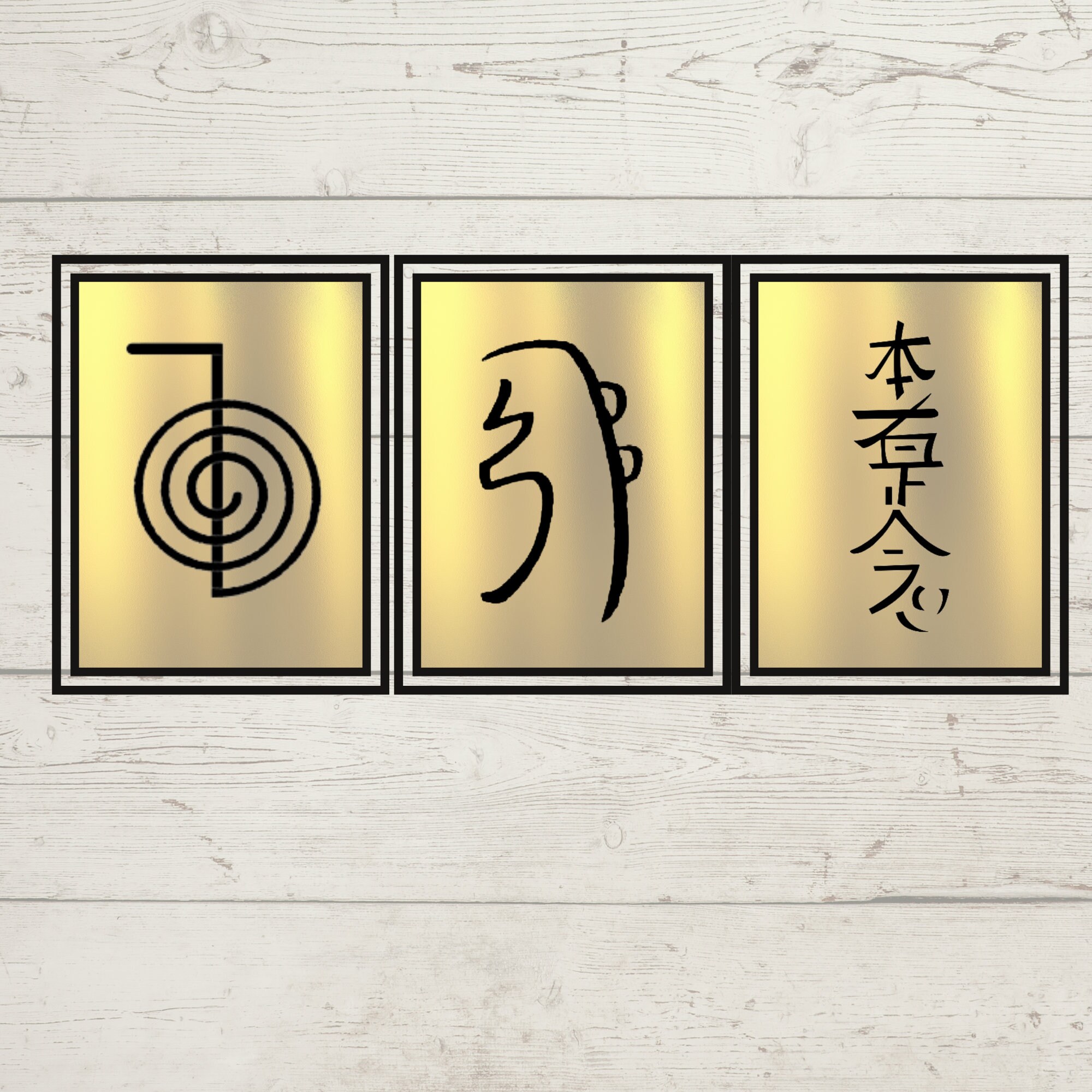Reiki Symbols Printable Wall Art, Energy Healing Trio in Golden, Cho Ku ...