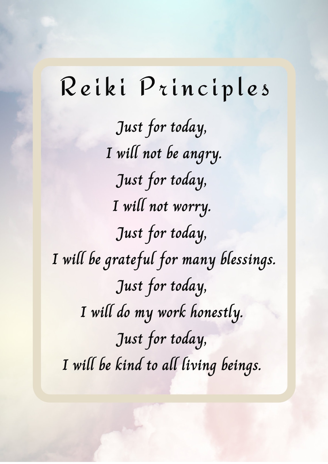 Reiki Principles Wall Art Reiki Precepts in Celestial, Instant Download ...
