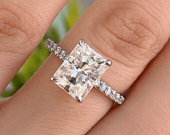 2.5 CT Radiant Cut Engagement Ring, Radiant Moissanite Engagement Ring ...