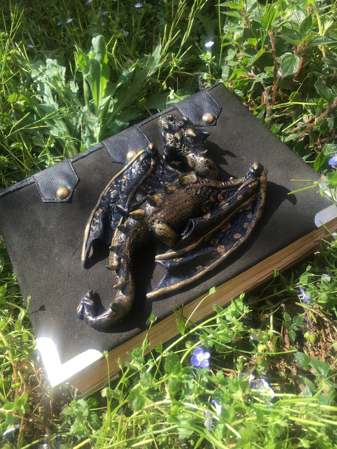 Handmade Book of Shadows With Fantasy Gold Dragon, Genuine Leather ...