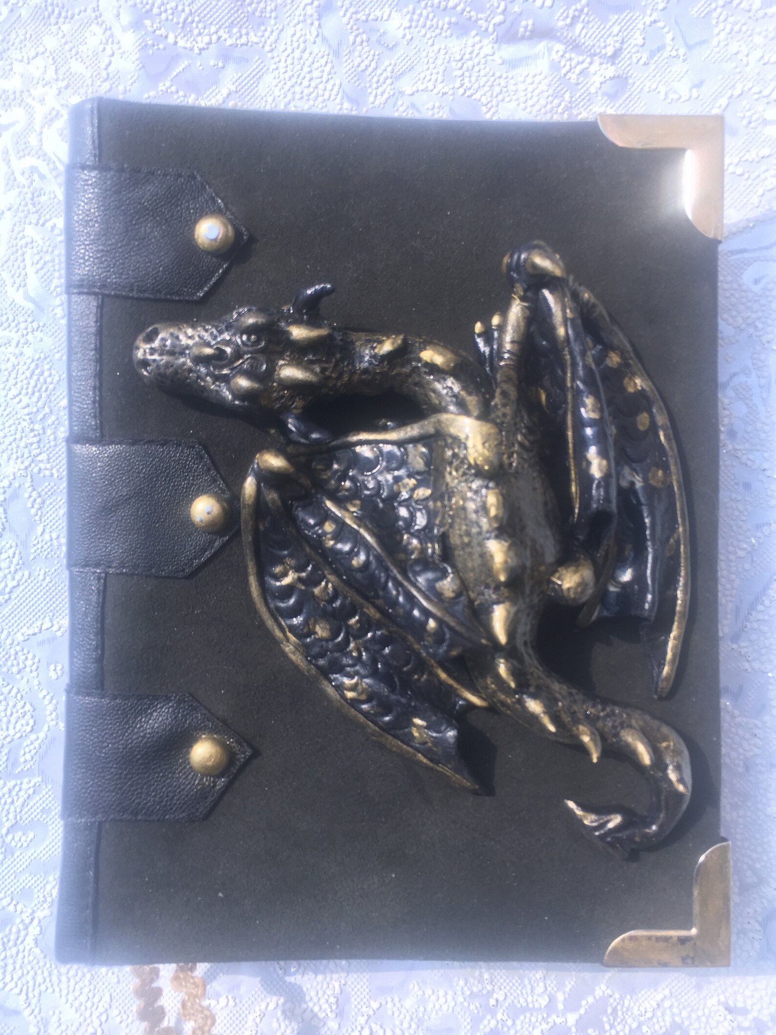 Handmade Book of Shadows With Fantasy Gold Dragon, Genuine Leather ...