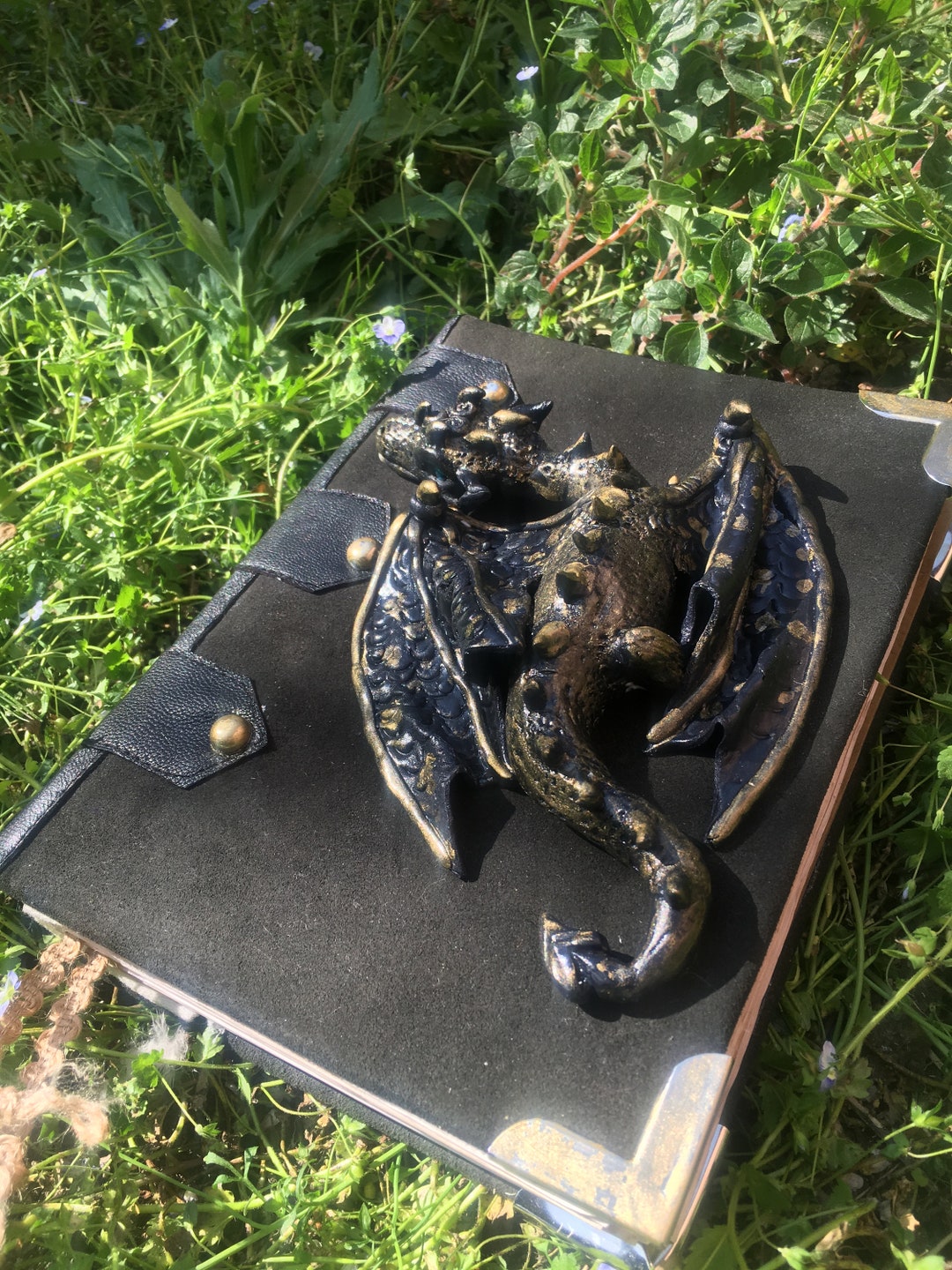 Handmade Book of Shadows With Fantasy Gold Dragon, Genuine Leather ...