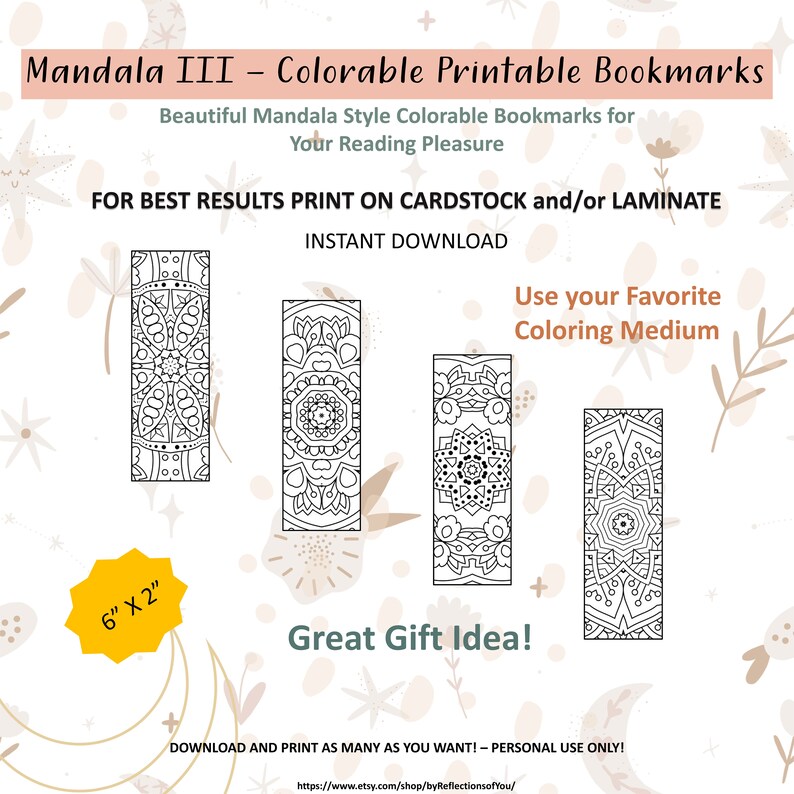 Mandala III Colorable Printable Bookmarks - Etsy