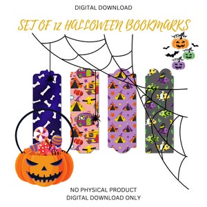 Set of 12 Halloween Bookmark Printables, Coloring Option Bookmarks ...