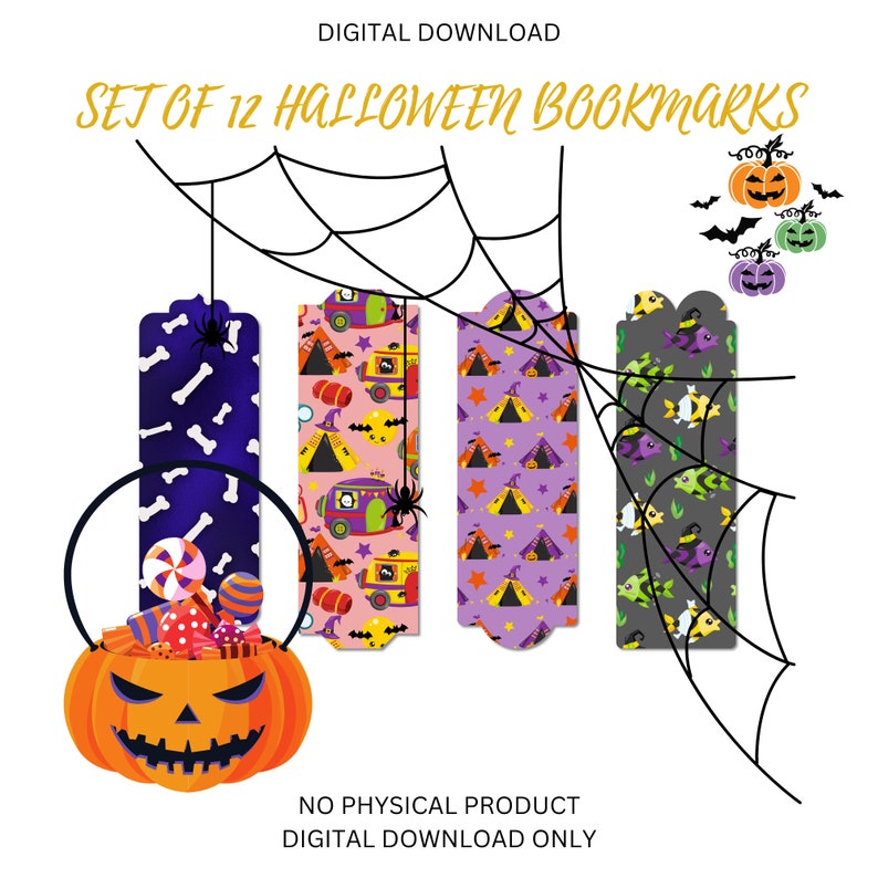 Set of 12 Halloween Bookmark Printables, Coloring Option Bookmarks ...