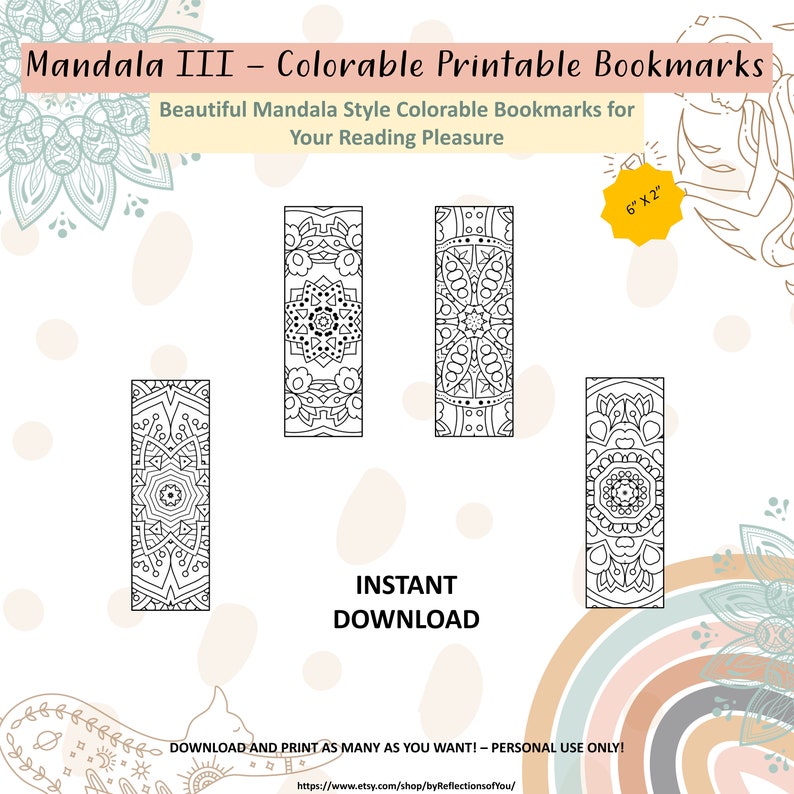 Mandala III Colorable Printable Bookmarks - Etsy