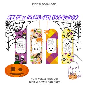 Set of 12 Halloween Bookmark Printables, Coloring Option Bookmarks ...