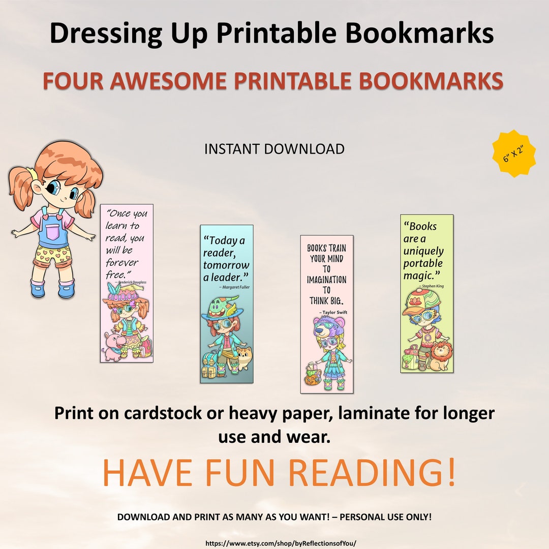 Dressing up Printable Bookmarks - Etsy
