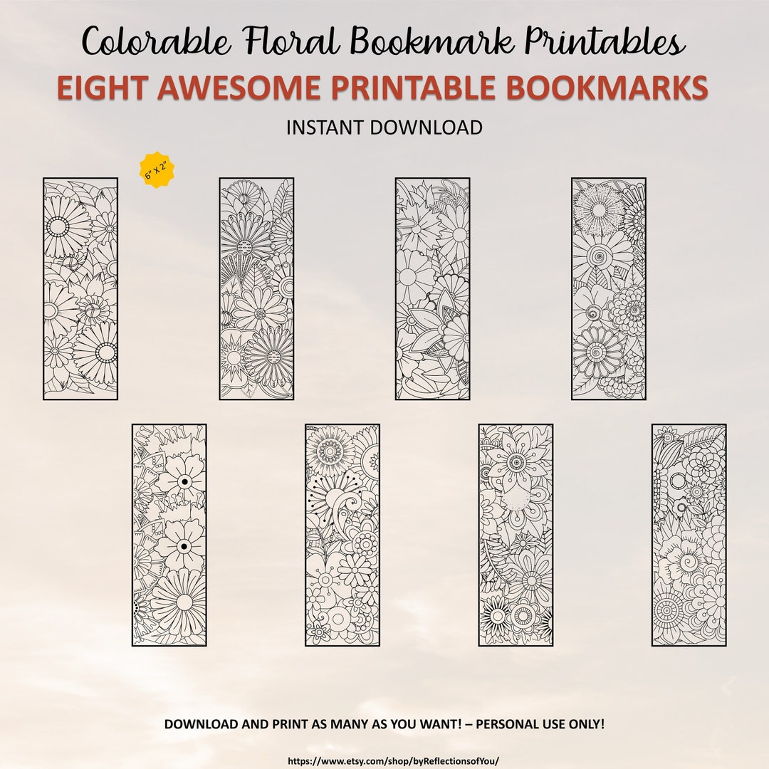 Colorable Floral Bookmark Printables, Mandala-style, Set of 8, 6x2 ...