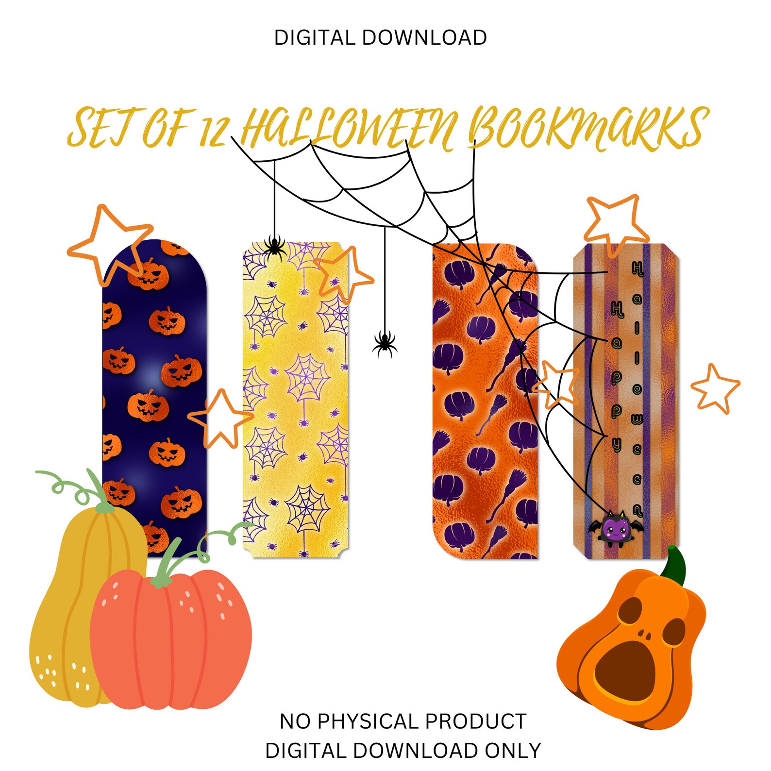 Set of 12 Halloween Bookmark Printables, Coloring Option Bookmarks ...