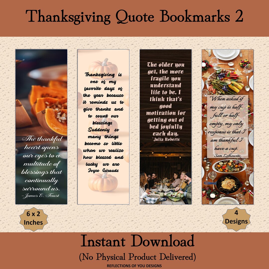 Thanksgiving Quote Bookmarks 2, Thoughtful Inspiring Sayings, Instant ...