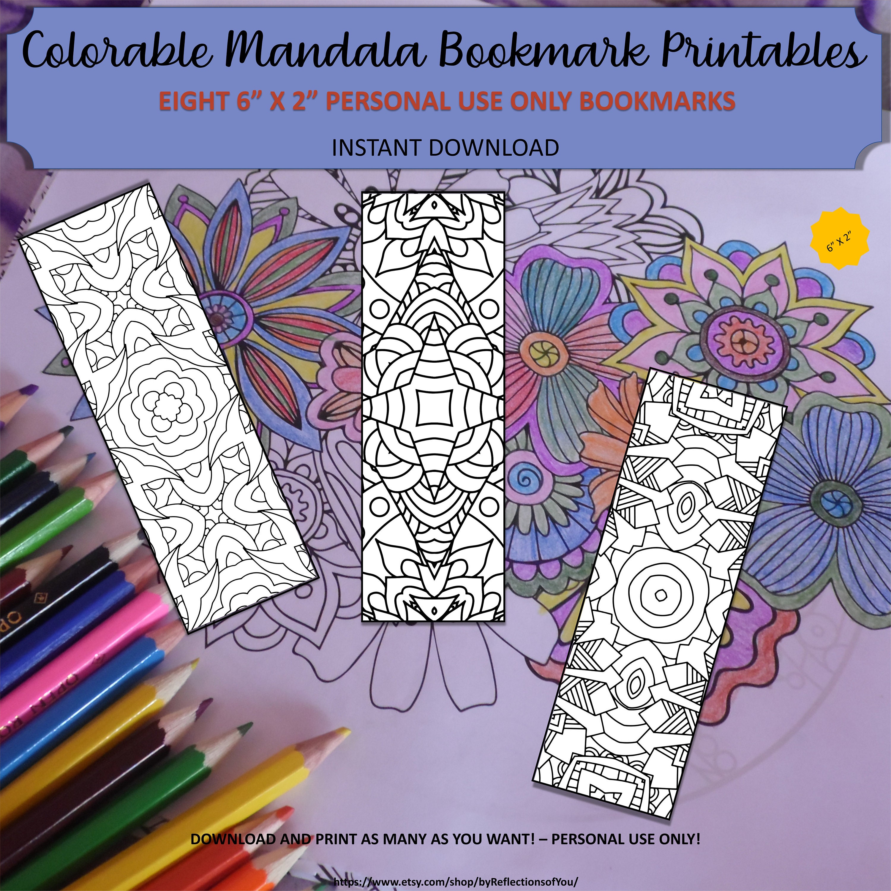 Colorable Mandala Bookmark Printables Set of 8 - Etsy