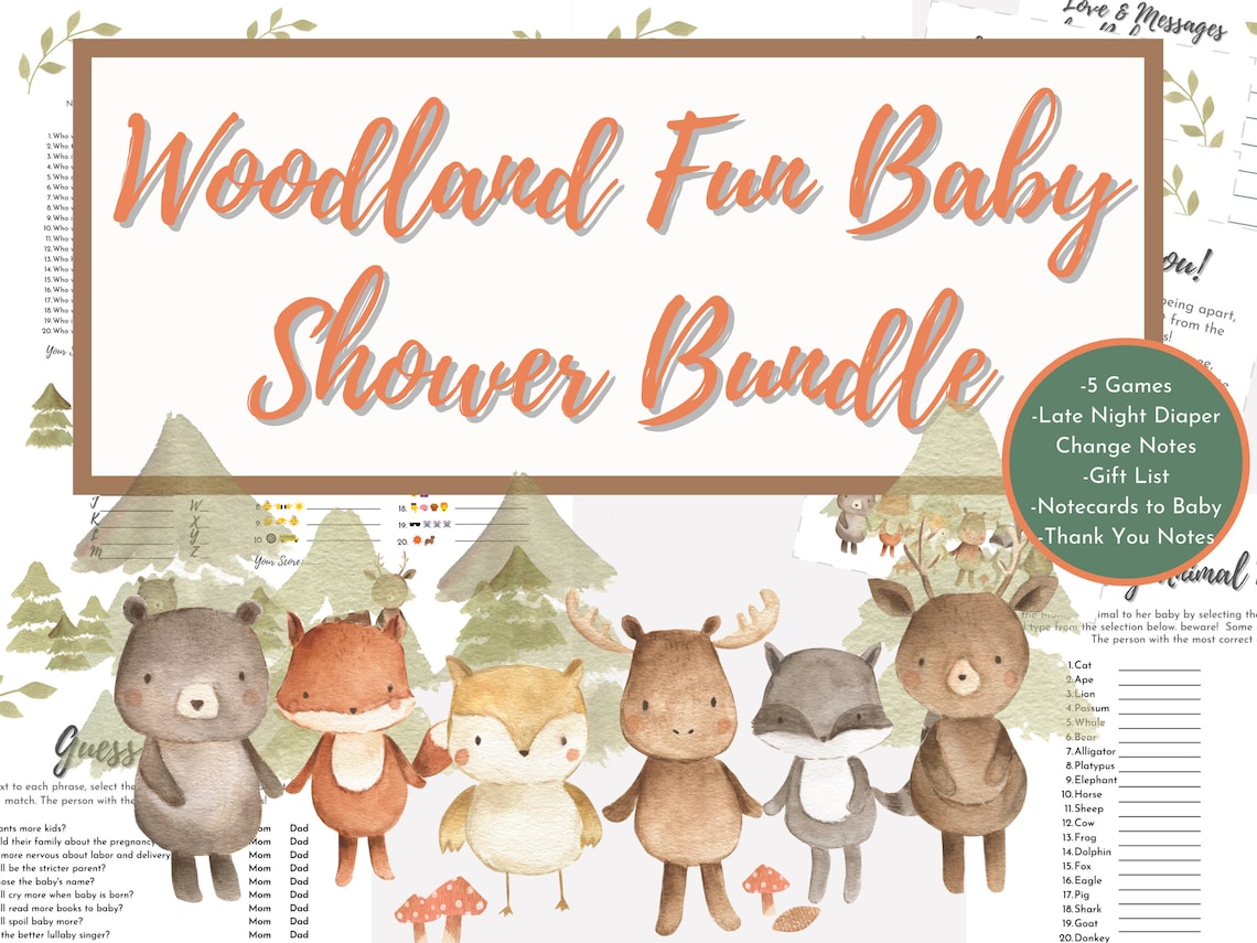 Woodland Theme Baby Shower Bundle With Baby Shower Games - Etsy