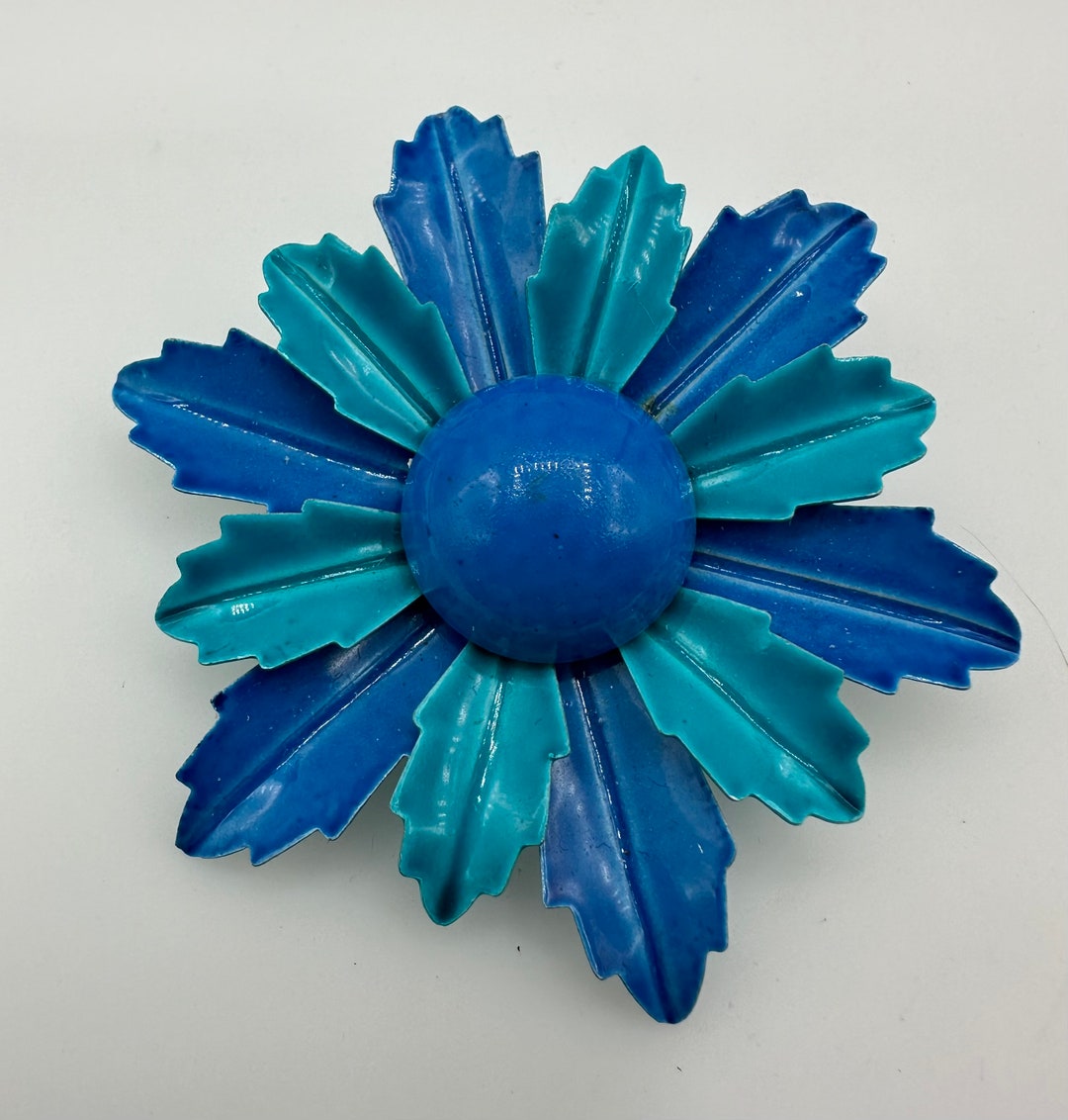Vintage Blue and Teal Turquoise Enamel Flower Pin Brooch - Etsy