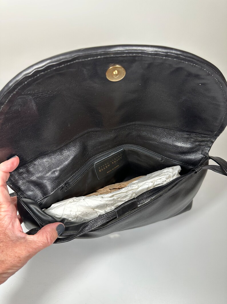 Vintage Linda Allard Ellen Tracy Black Leather Purse Made in Spain ...