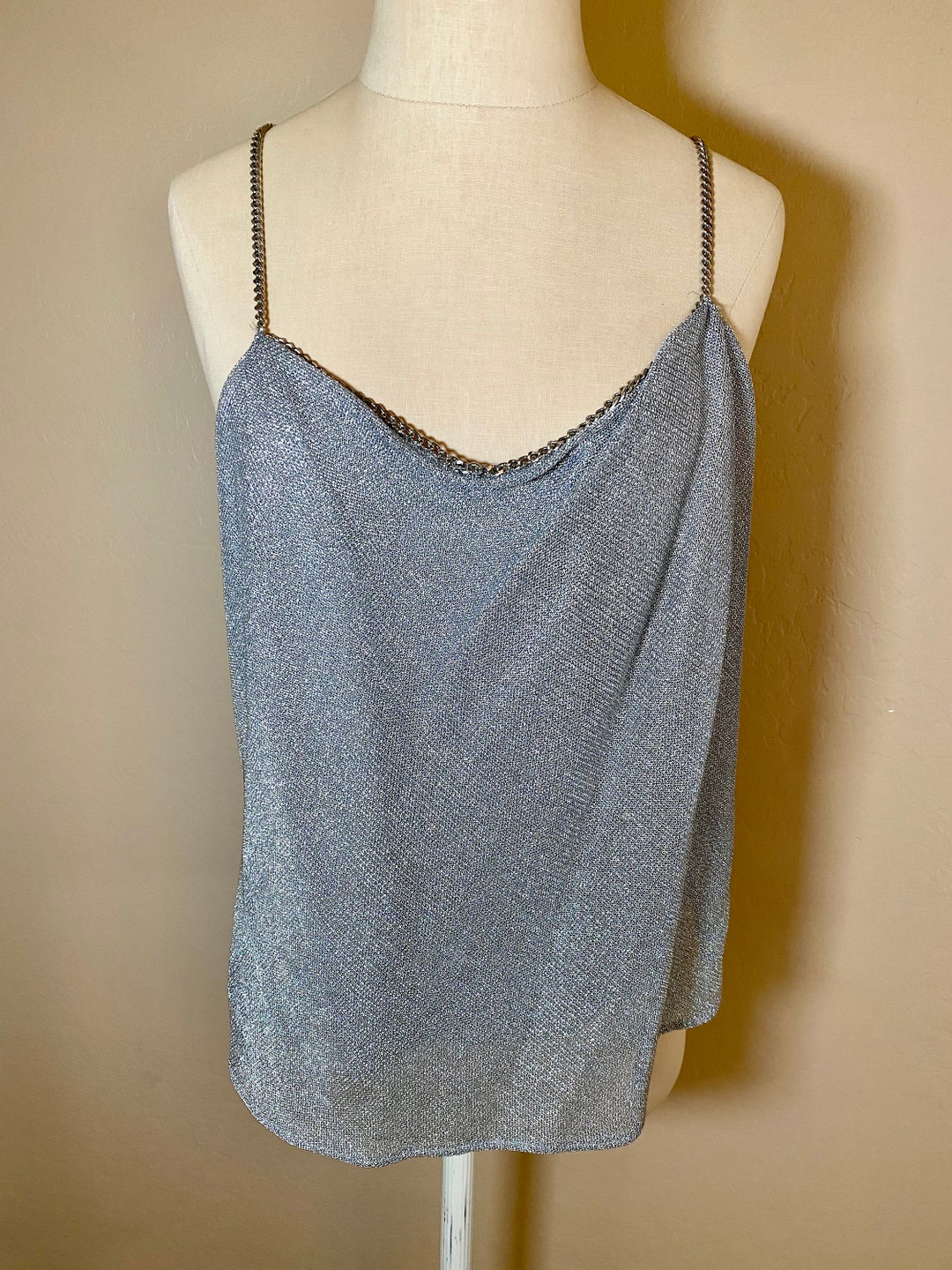 Retro Cool Metallic Silver Mesh Top With Silver Chain Straps by Daniel ...