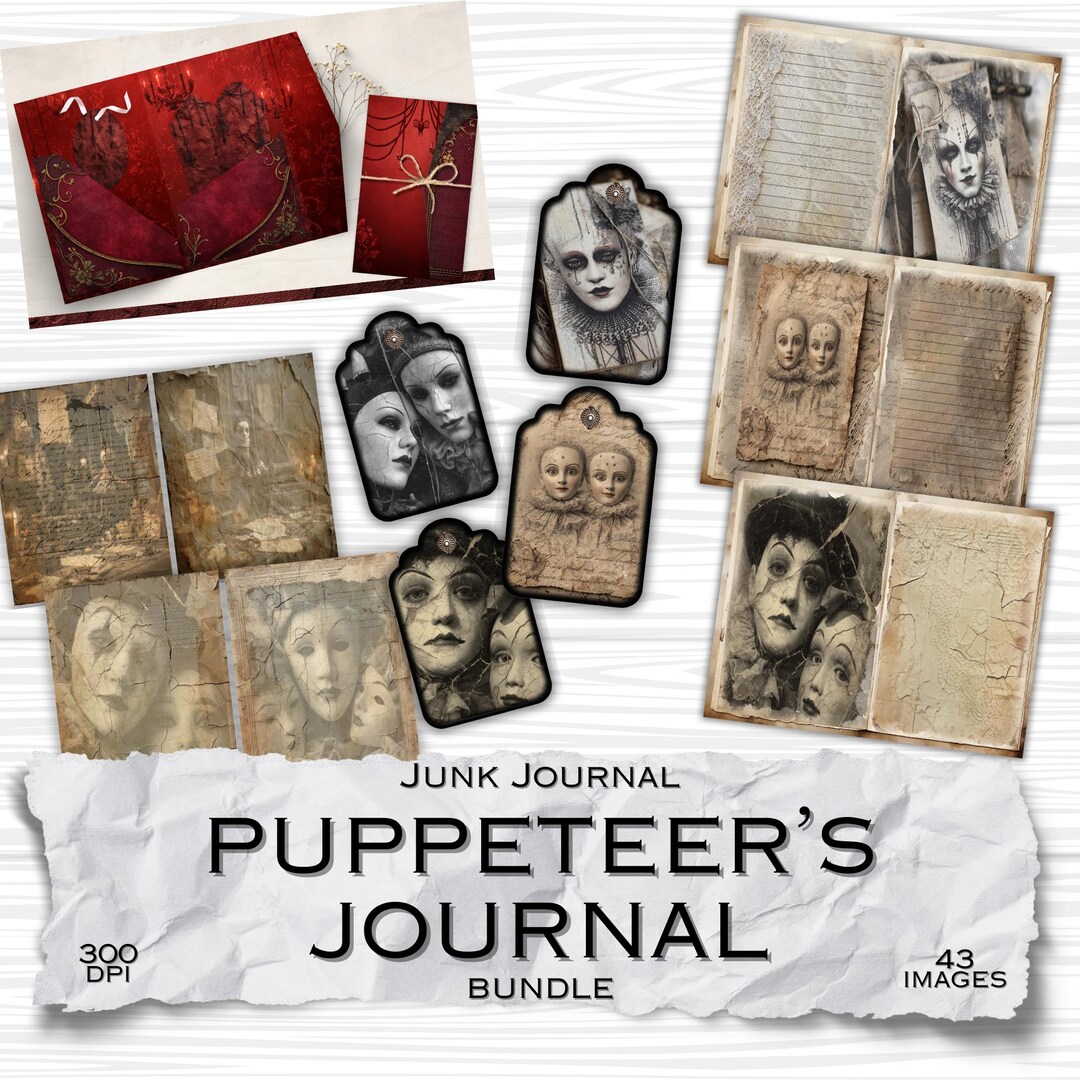Puppeteers Journal, Gothic Puppet Theatre Junk Journal Pages, Vintage ...