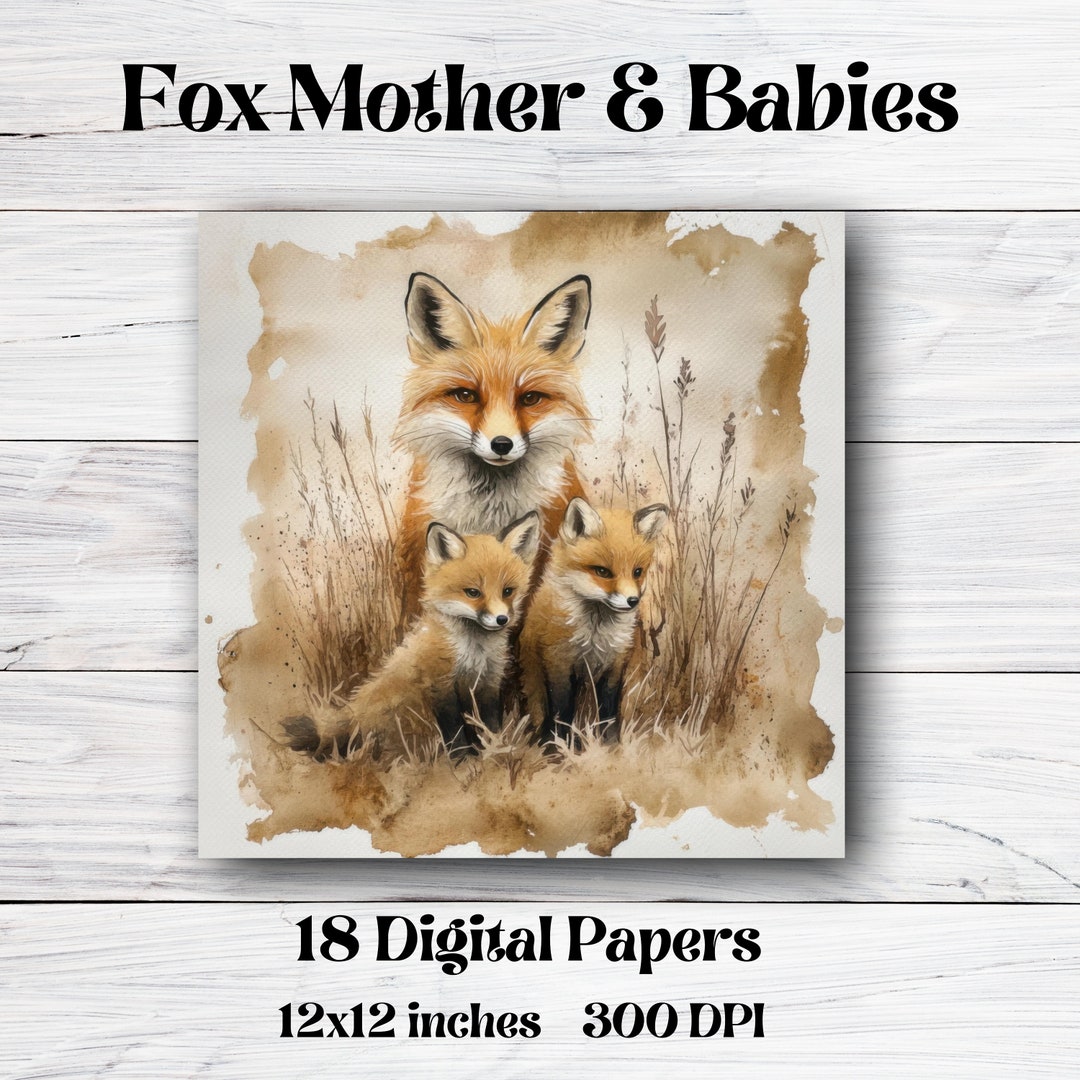 18 Fox Mother & Her Cubs Digital Papers, Junk Journal, Scrapbooking ...