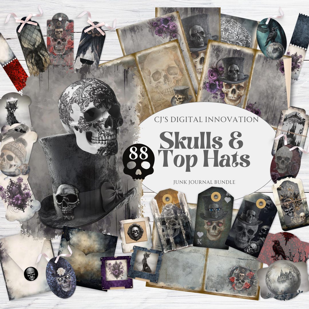 Skulls and Top Hats Junk Journal Kit: Gothic Ephemera (digital Download ...