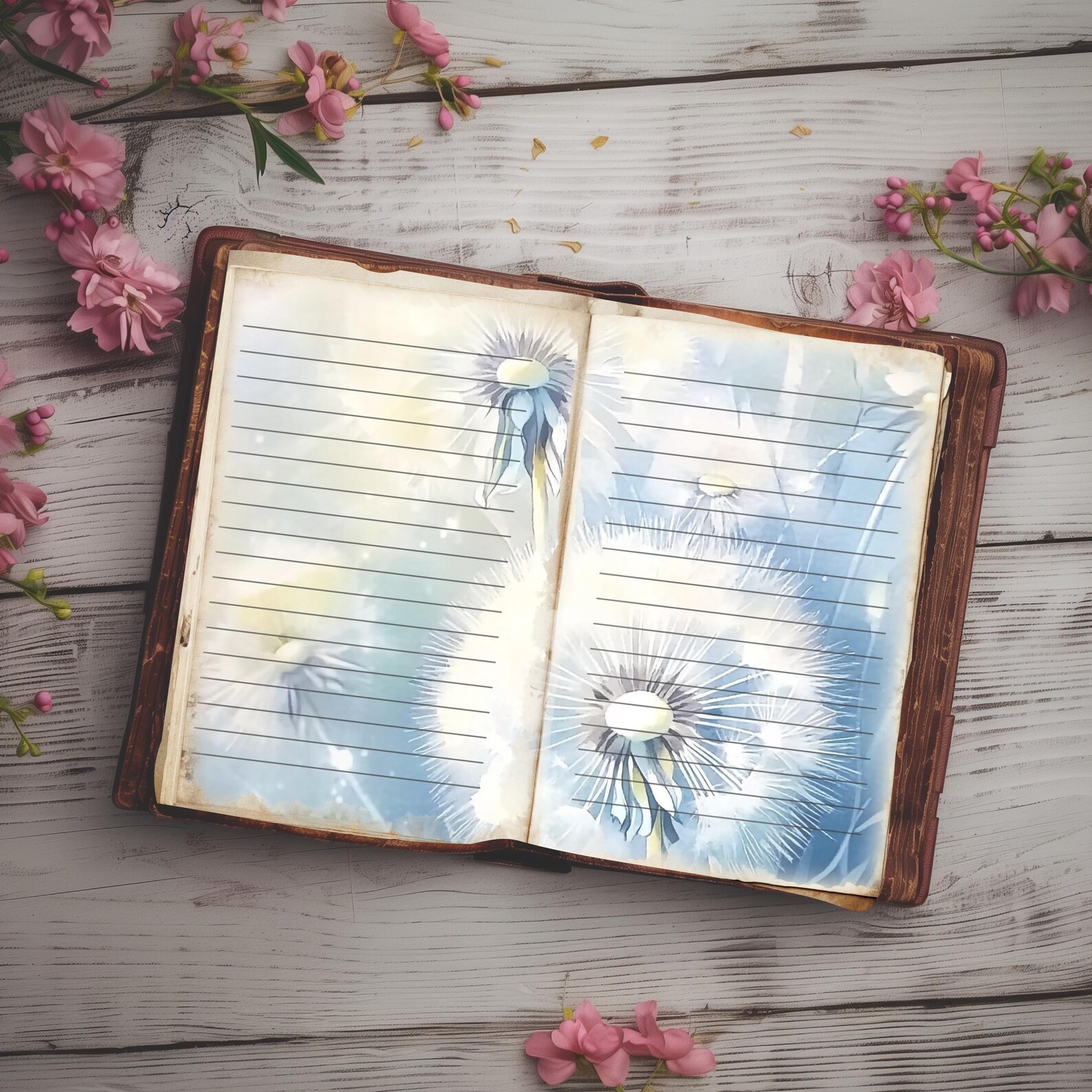 Blue Dandelions Junk Journal Pages: Lined Scrapbooking Ephemera (PDF ...