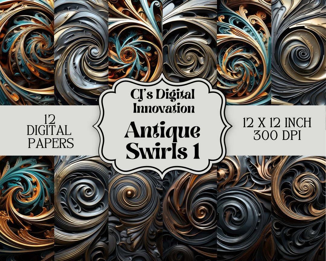 12 Antique Swirls Single Digital Paper Images Solid Background Clip Art ...