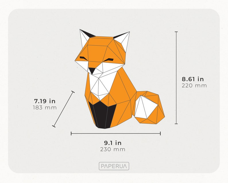 Papercraft Fox Sitting PDF Digital Template 3D Fox Statue - Etsy