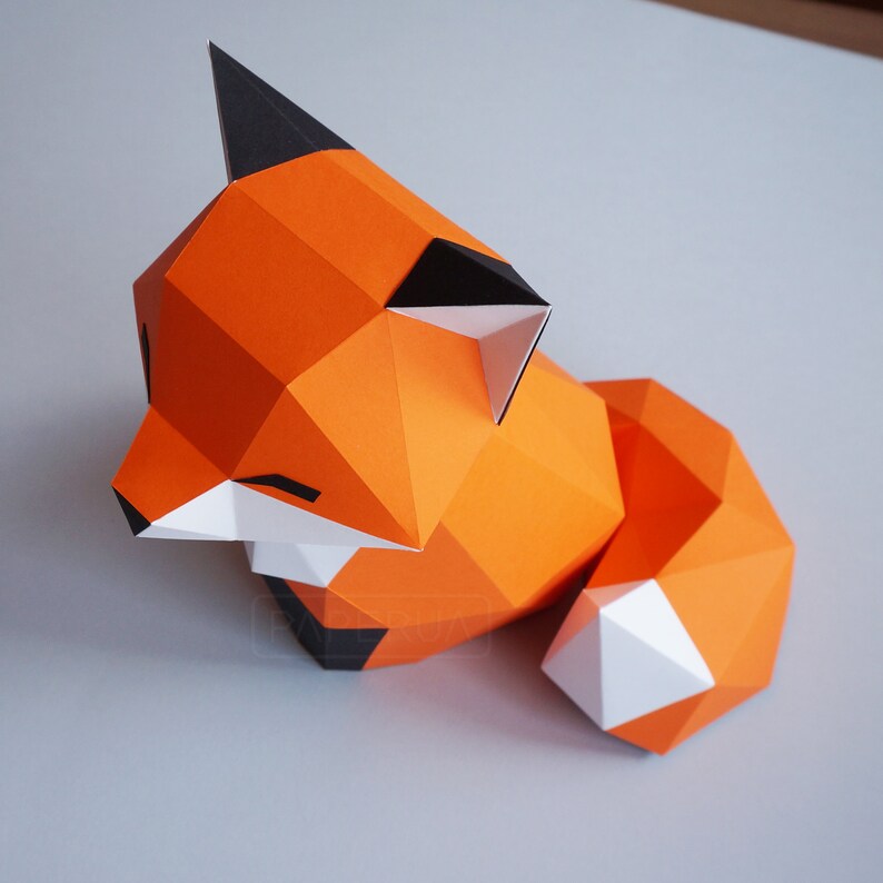Papercraft Fox Sitting PDF Digital Template 3D Fox Statue - Etsy