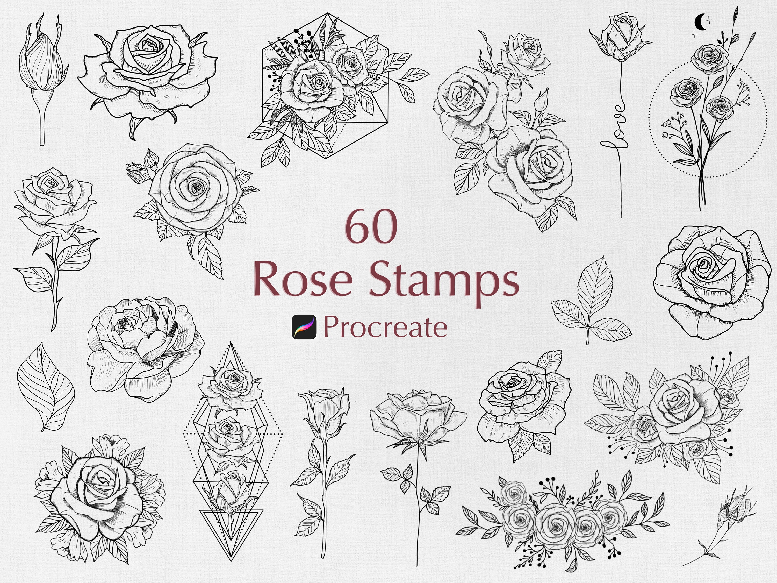 60 Rose Procreate Stamps: Tattoo & Floral Designs (brushset) - Etsy