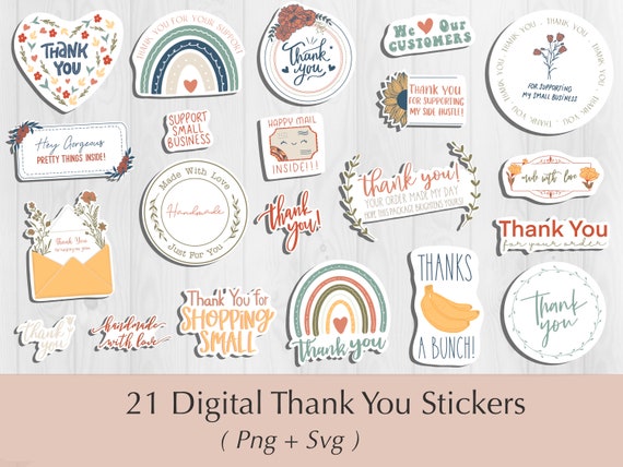 Digital Thank You Stickers Png Thank You Svg Label Svg - Etsy
