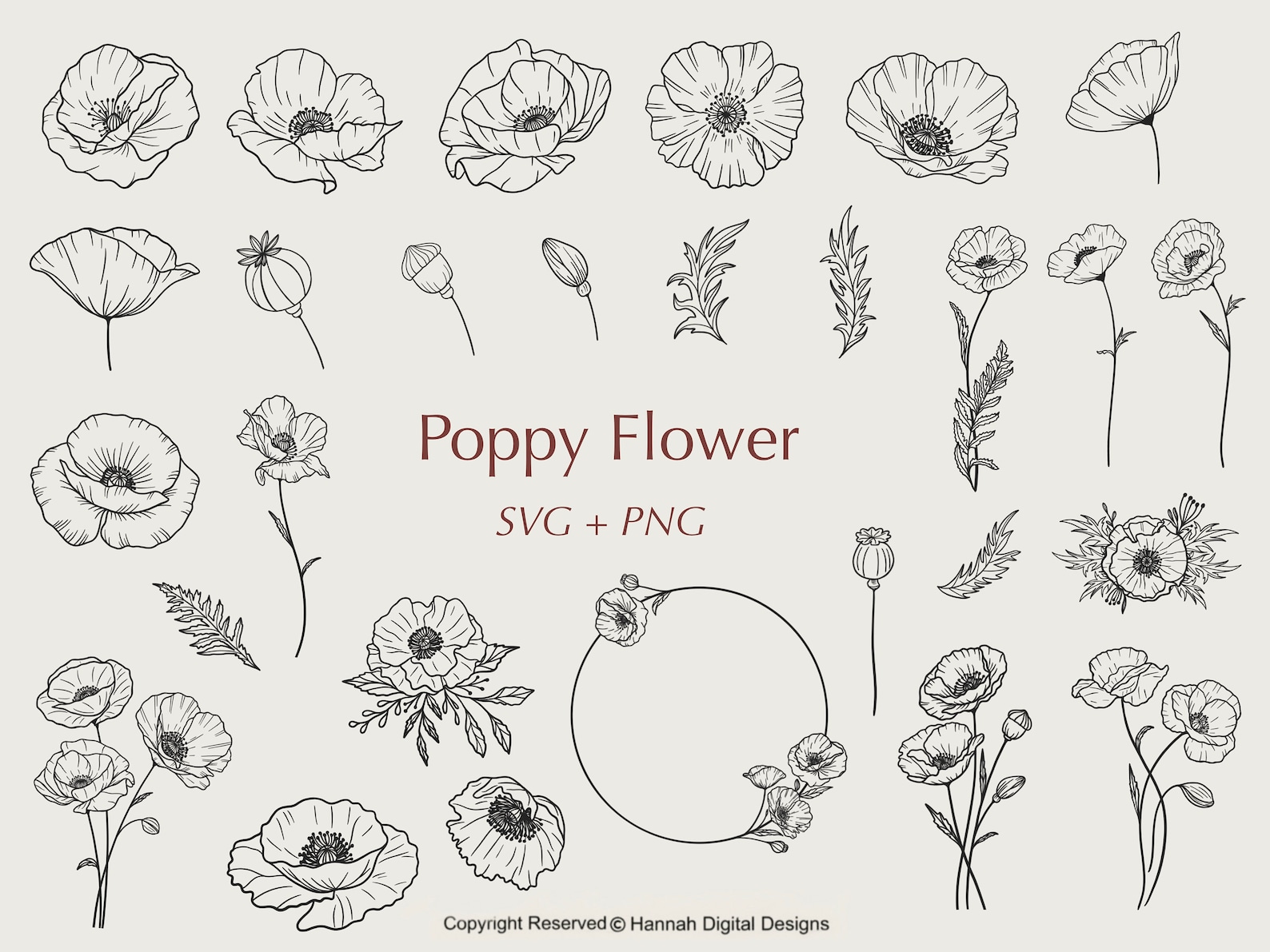 Poppy Svg Bundle Flower Svg Floral Svg Botanical Svg - Etsy