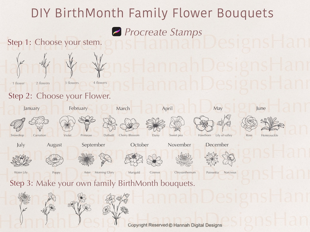 Birth Month Flower Stamps: Procreate Brush Set (commercial Use) - Etsy