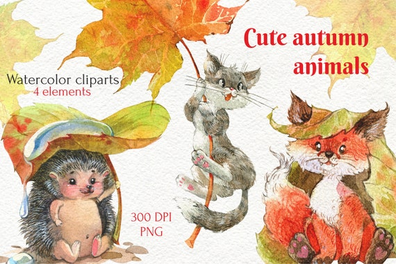 Fall Autumn Animals Clipart Cute Fall Animal Clip Art Funny | Etsy