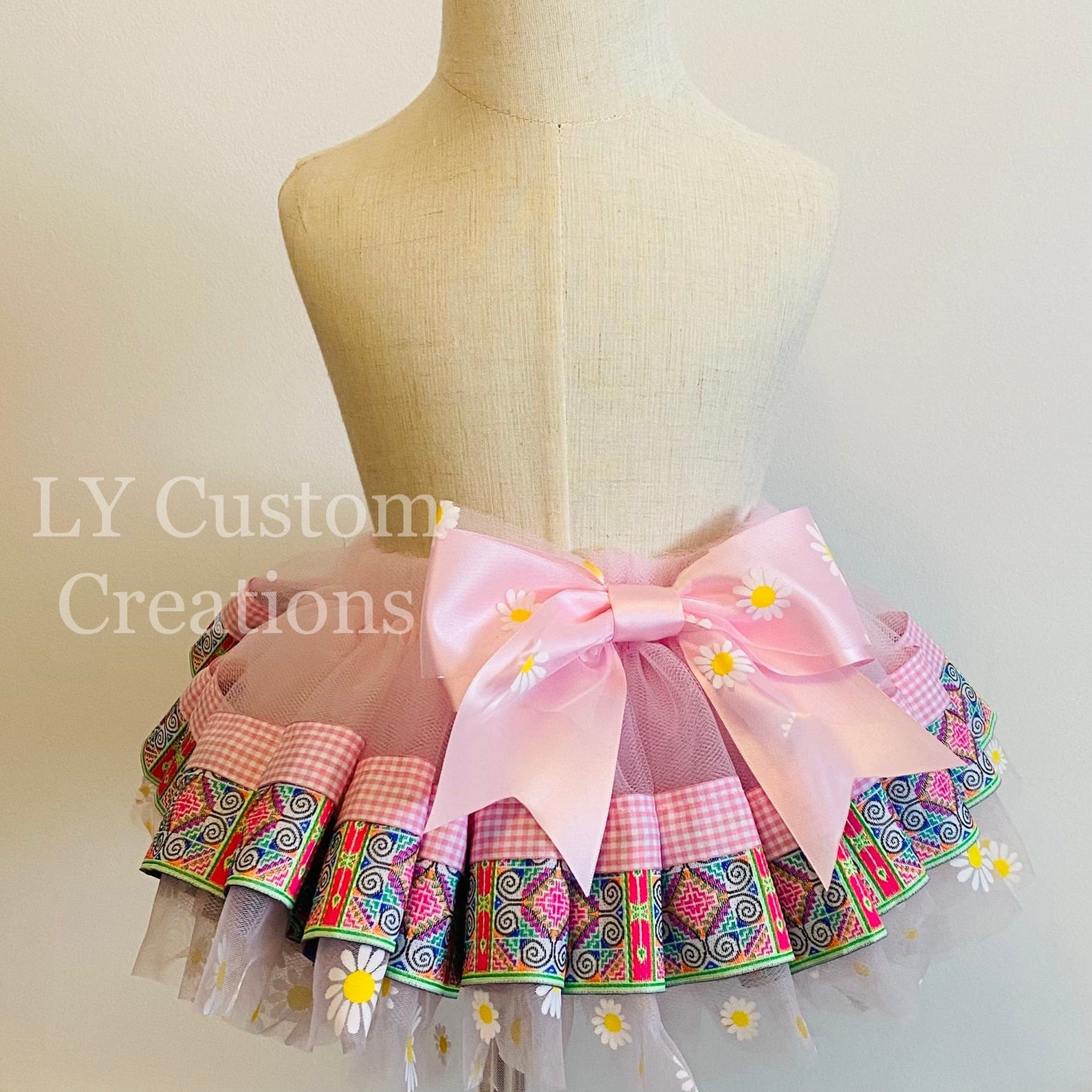 12 Month Hmong Inspired Tutu, Birthday Tutu, Pink Daisy Tutu, White ...