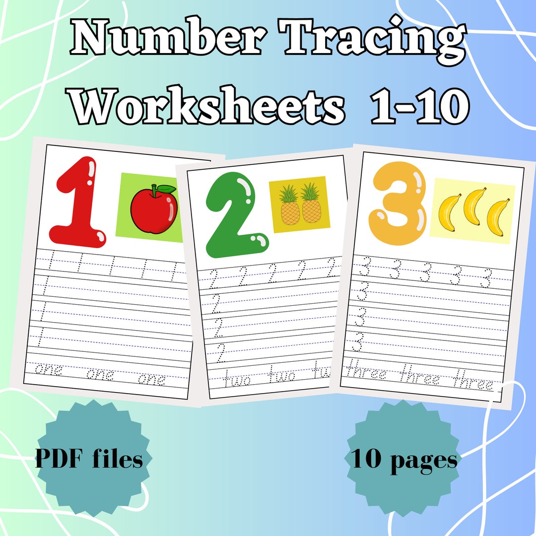 Number Tracing Worksheets 1-10 - Etsy