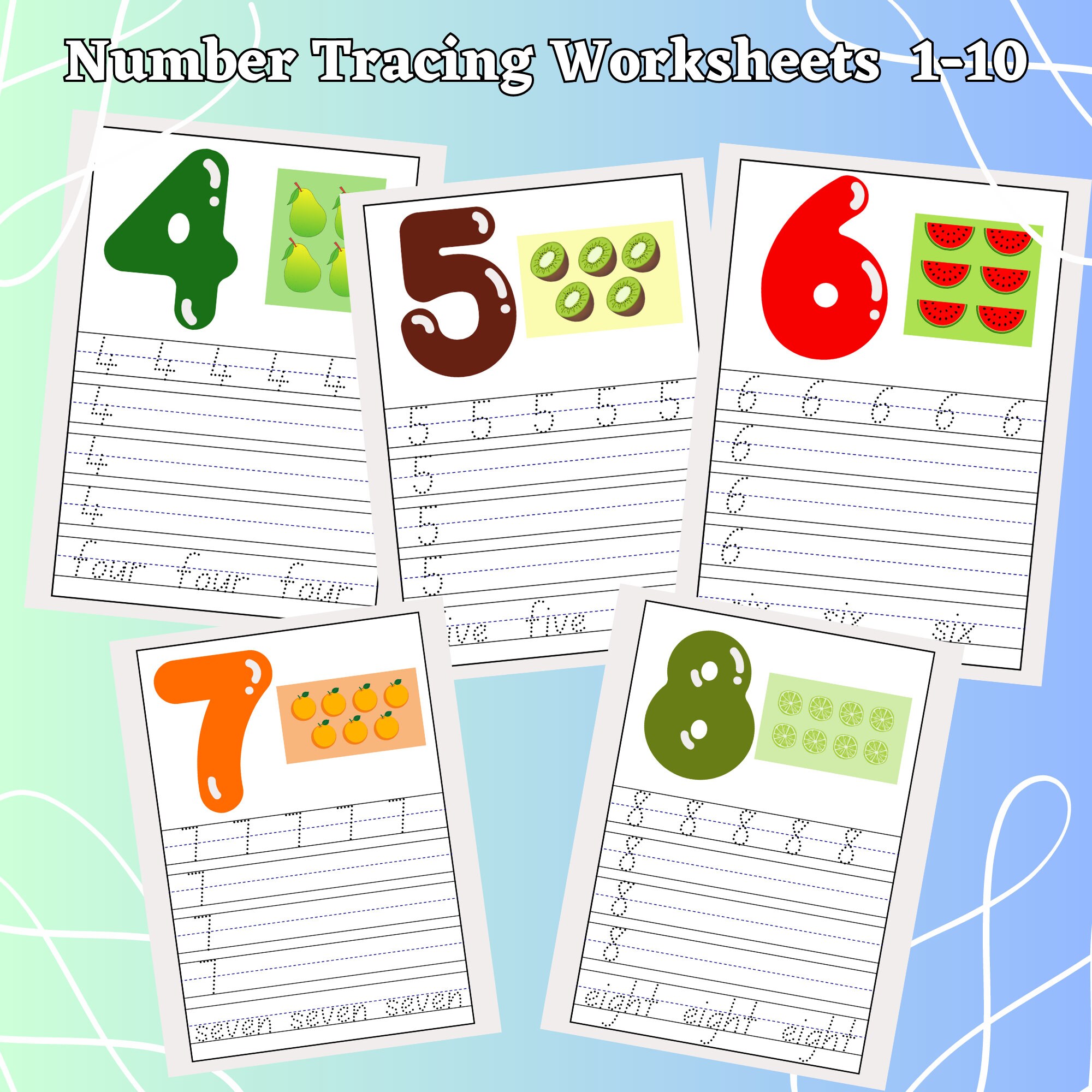 Number Tracing Worksheets 1-10 - Etsy