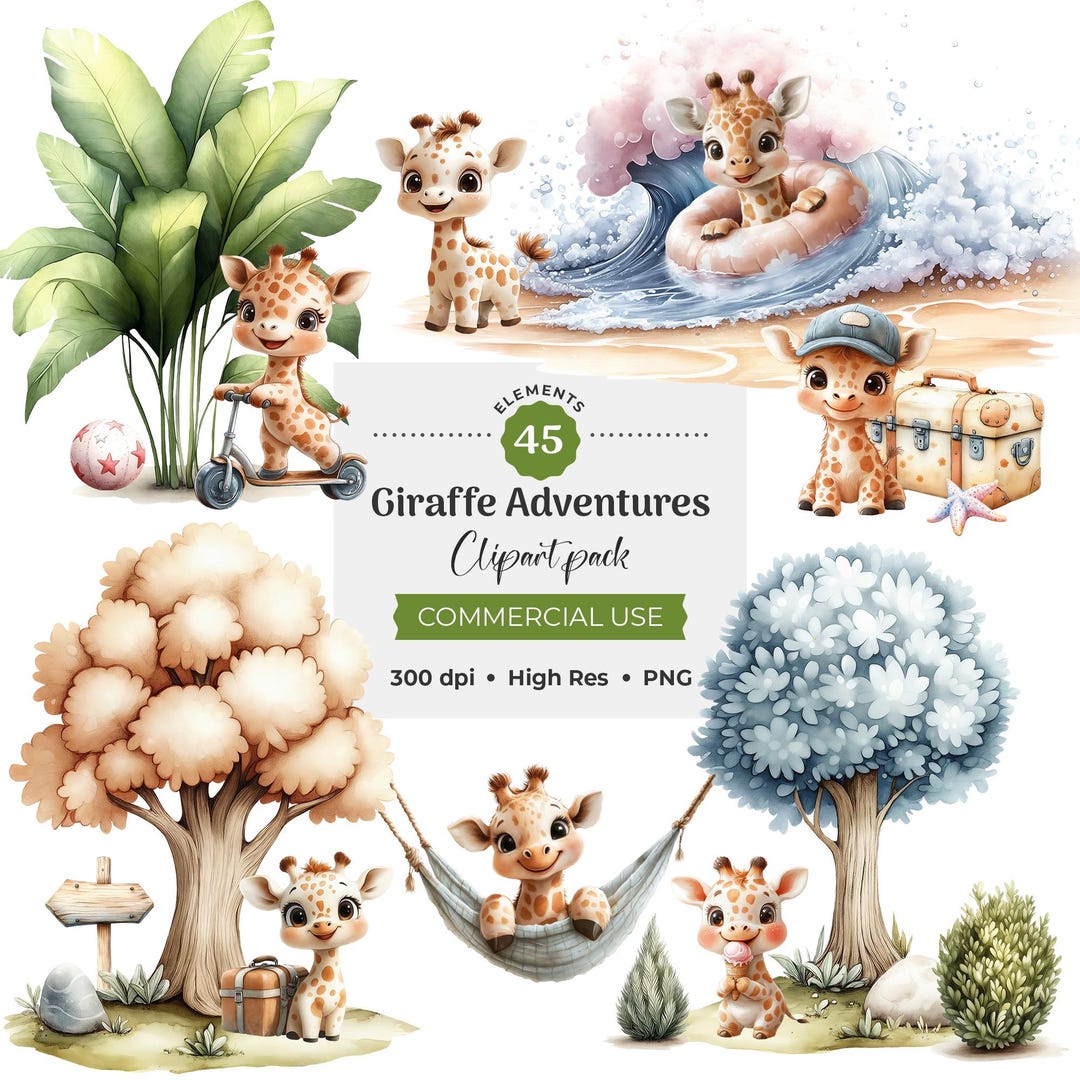 Baby Giraffe Adventures Clipart PNG, Safari Kids Travel, Transparent ...