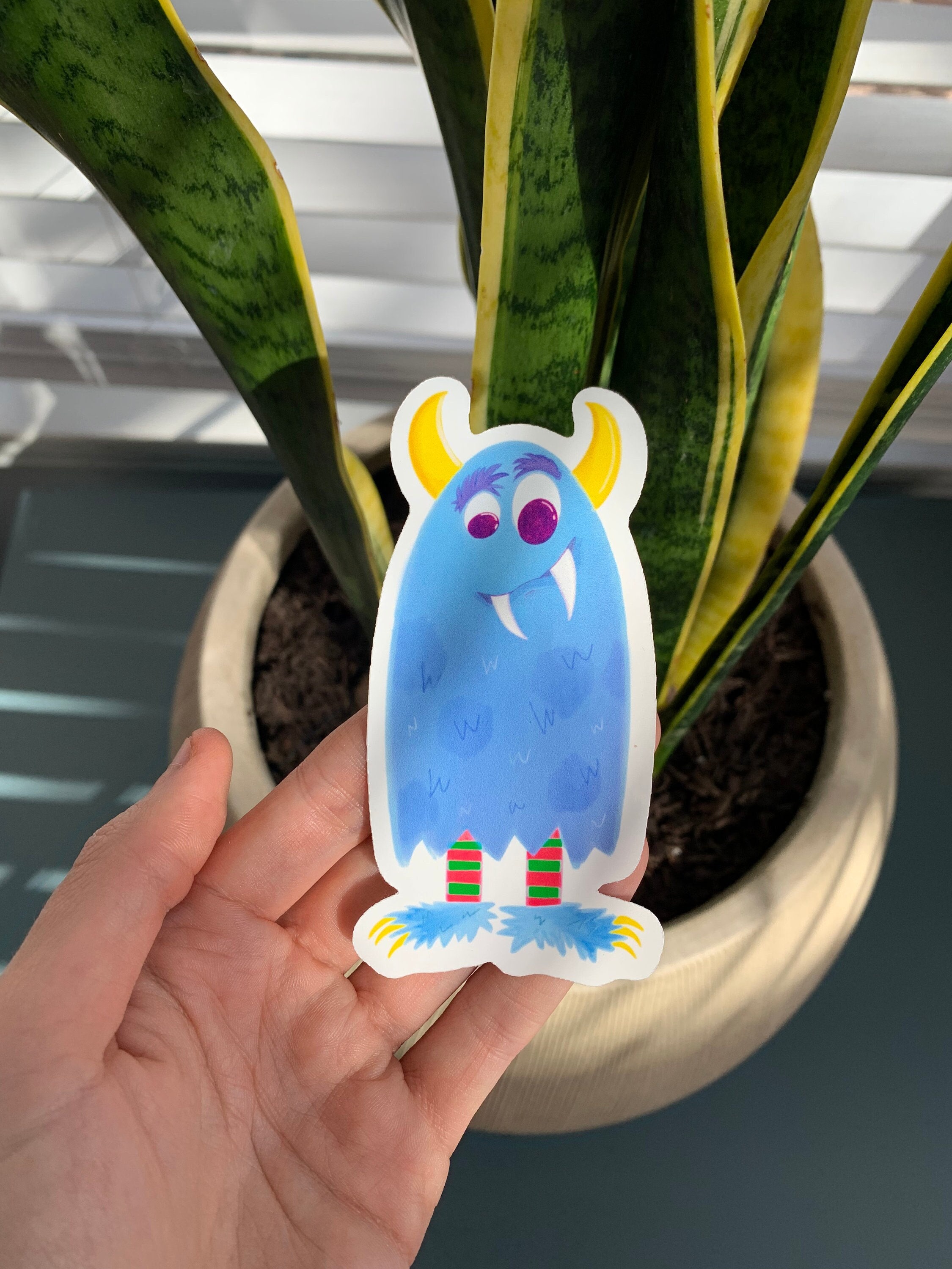 Furry Blue Monster Sticker/ Cartoon Creature Decal/kid's Birthday ...