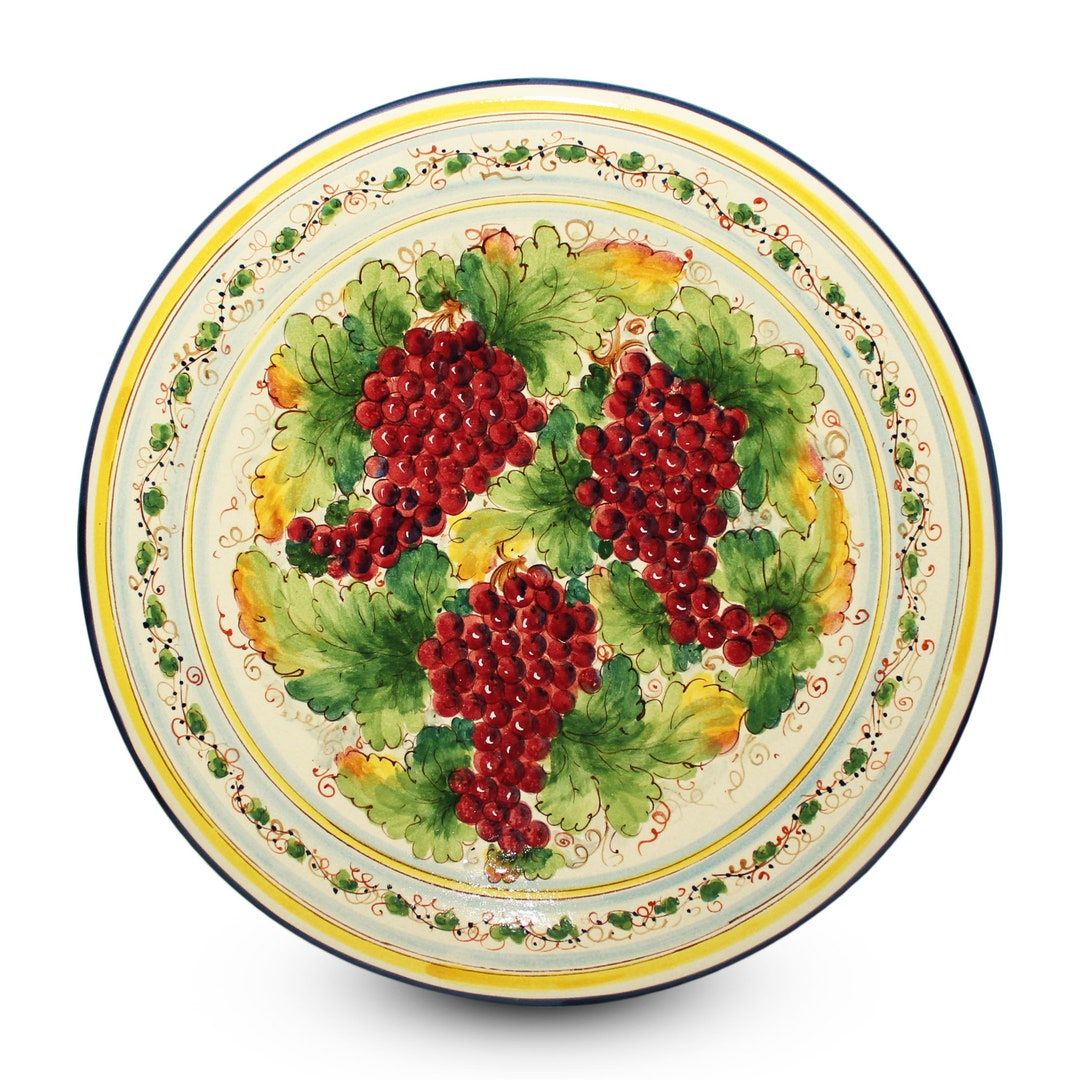 Italian Handmade Ceramic Plate With Red Grapes. Art Pottery Made in ...