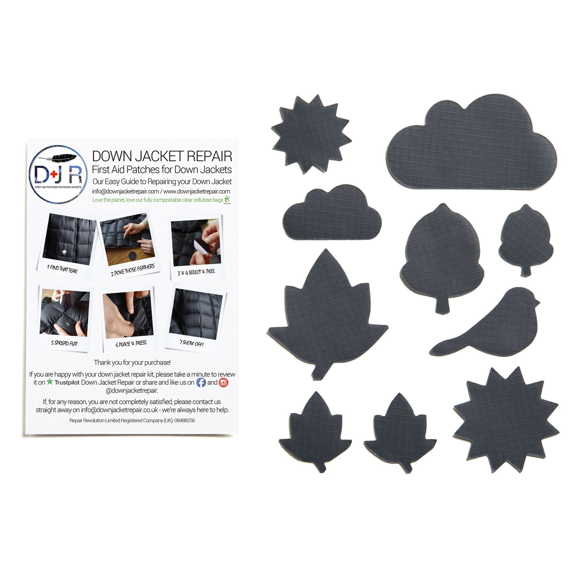 Nature Patches Dark Grey Self-adhesive Repair Patches for Down Jackets ...