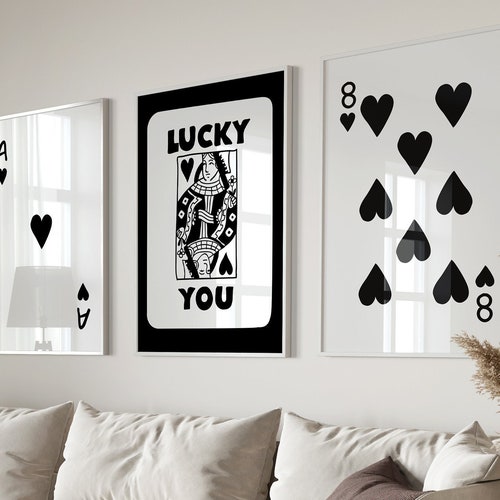 Retro Wall Art Set of 3 Lucky You Poster Black Card Poster - Etsy