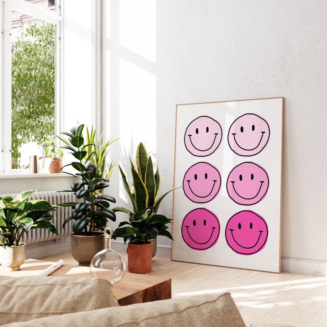 Ombre Smiley Face Pink Poster (digital Download), Digital Print, Preppy ...