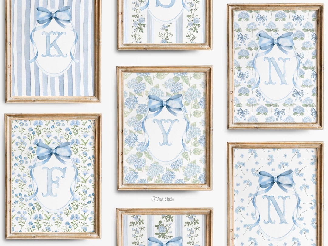 Custom Coastal Granddaughter Monogram Print, Light Blue Hydrangea Print ...