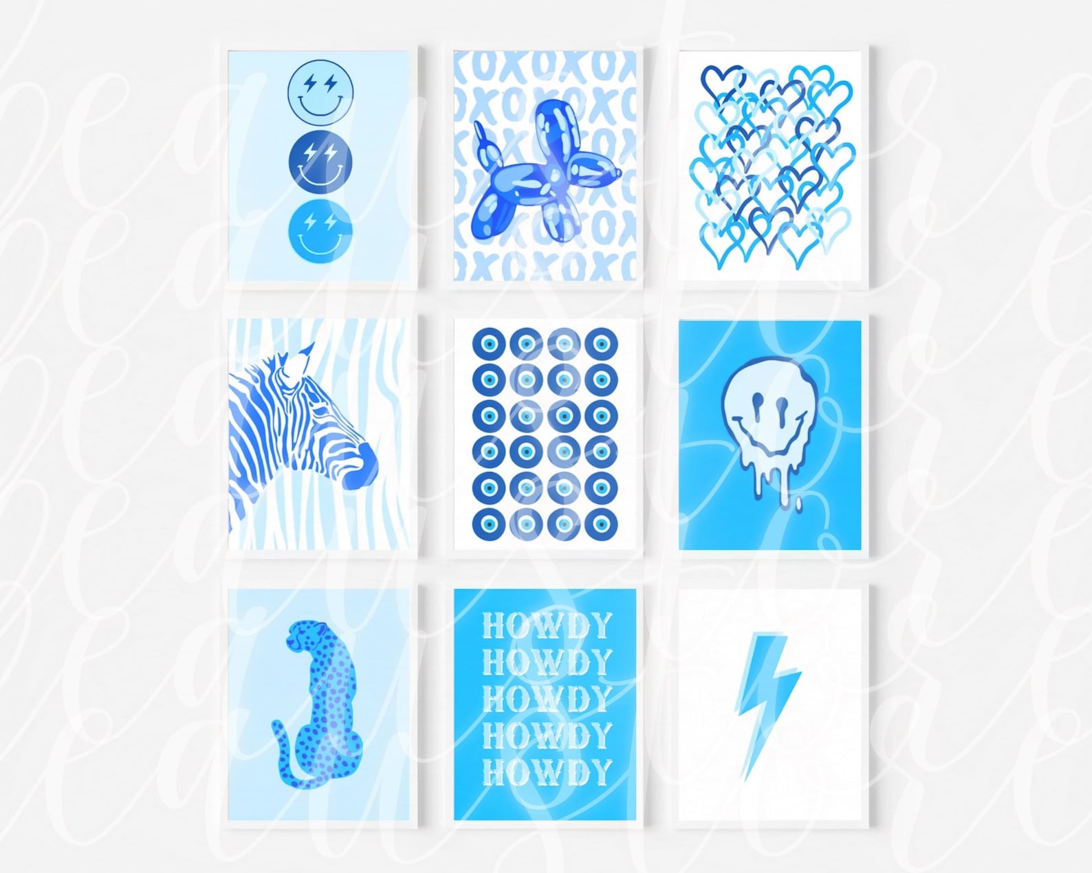 Blue Preppy Wall Art Pack of 9 digital Download Digital - Etsy